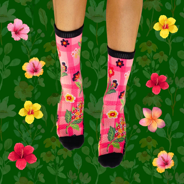 Crew Length Compression Socks Floral Patches Bamboo – Funky Sock Co