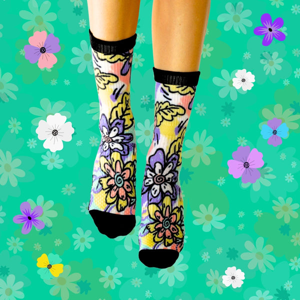 Crew Length Compression Socks Funky Flower Bamboo – Funky Sock Co